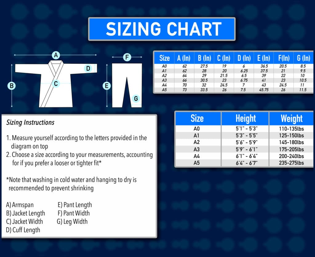 Grapplearts Signature Gi Sizing Chart - Grapplearts