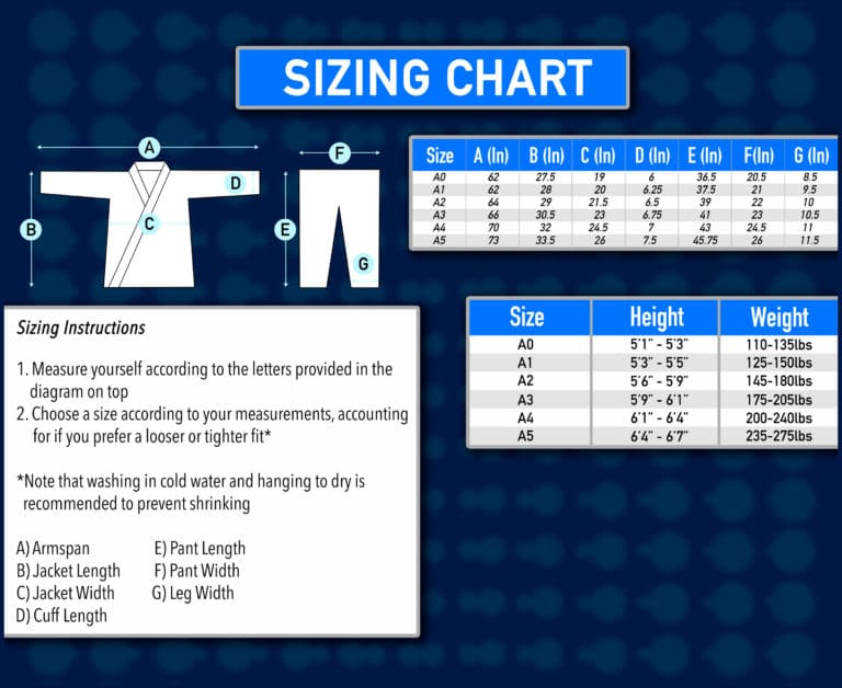 Grapplearts Signature Gi Sizing Chart - Grapplearts